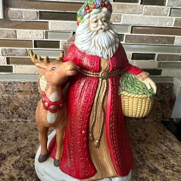 None | Holiday | Festive Santa And Reindeer Holiday Figurine Plays ...